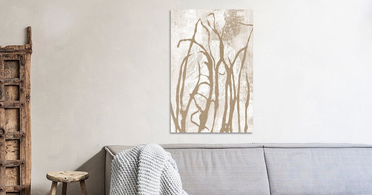 Ikigai. Gras en Maan. Abstracte minimalistische Zen kunst. Japanse stijl in aardetinten V van ...